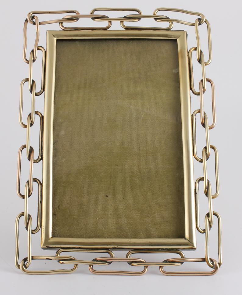 Victorian Brass Chain Link Photo Picture Frame. Easel Back. c1890.