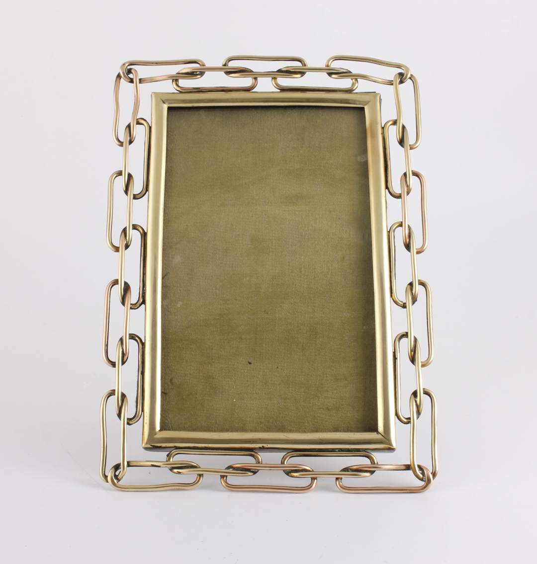 Victorian Brass Chain Link Photo Picture Frame. Easel Back. c1890.