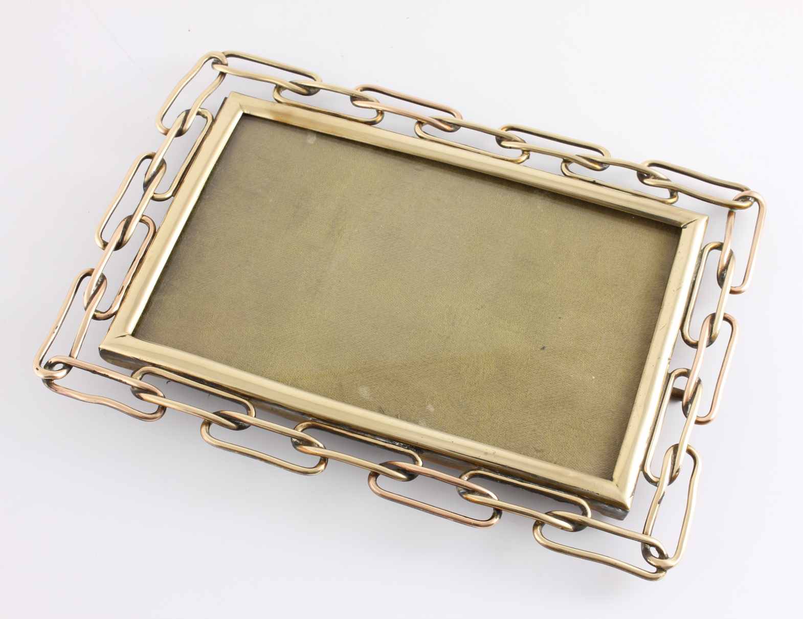 Victorian Brass Chain Link Photo Picture Frame. Easel Back. c1890.