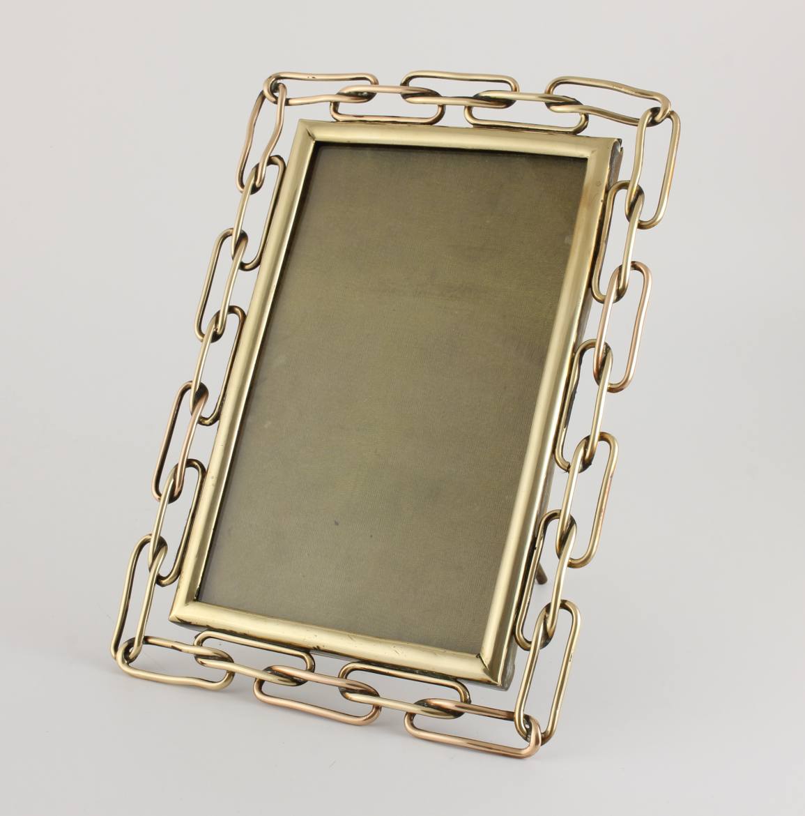 Victorian Brass Chain Link Photo Picture Frame. Easel Back. c1890.