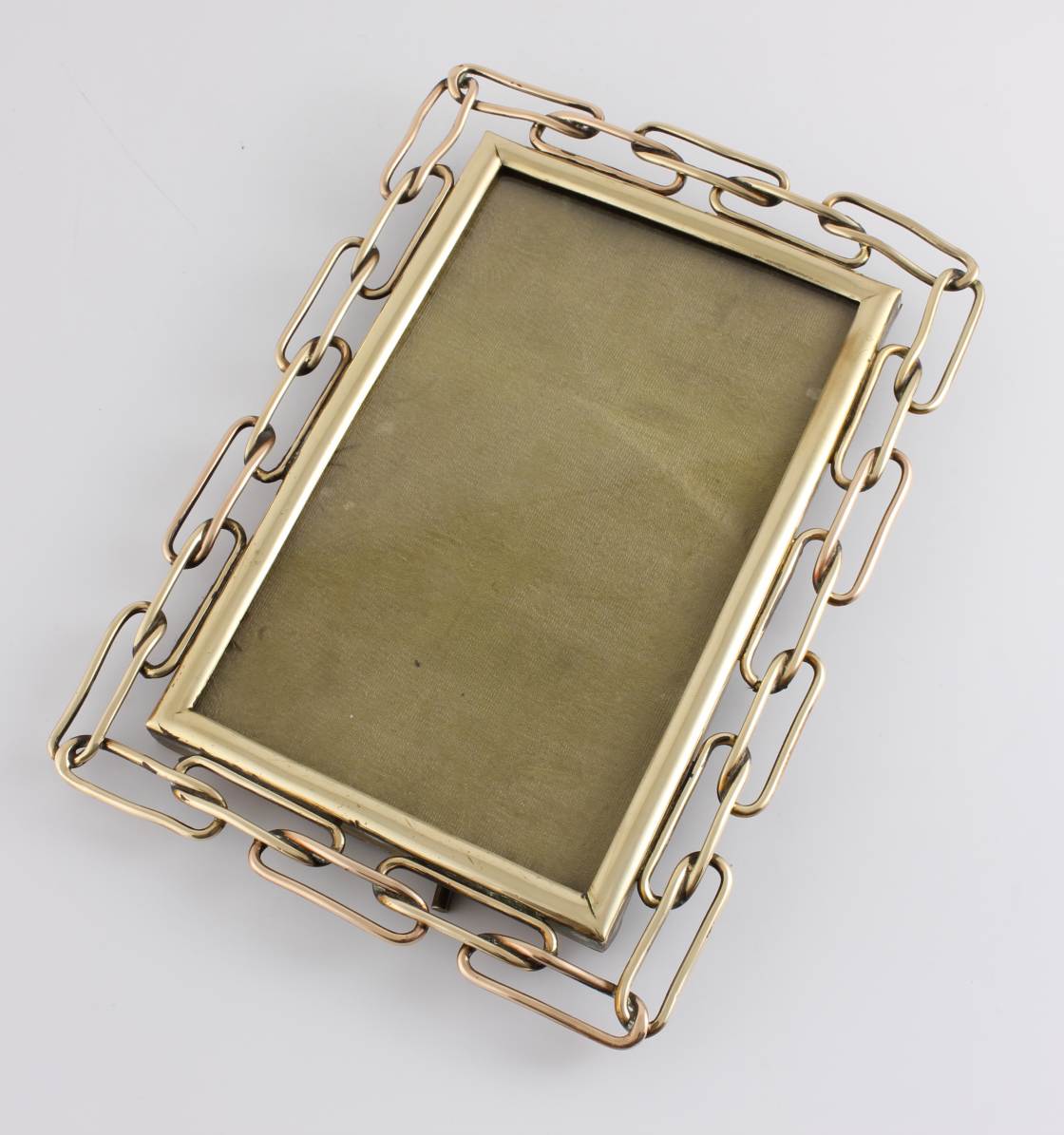 Victorian Brass Chain Link Photo Picture Frame. Easel Back. c1890.