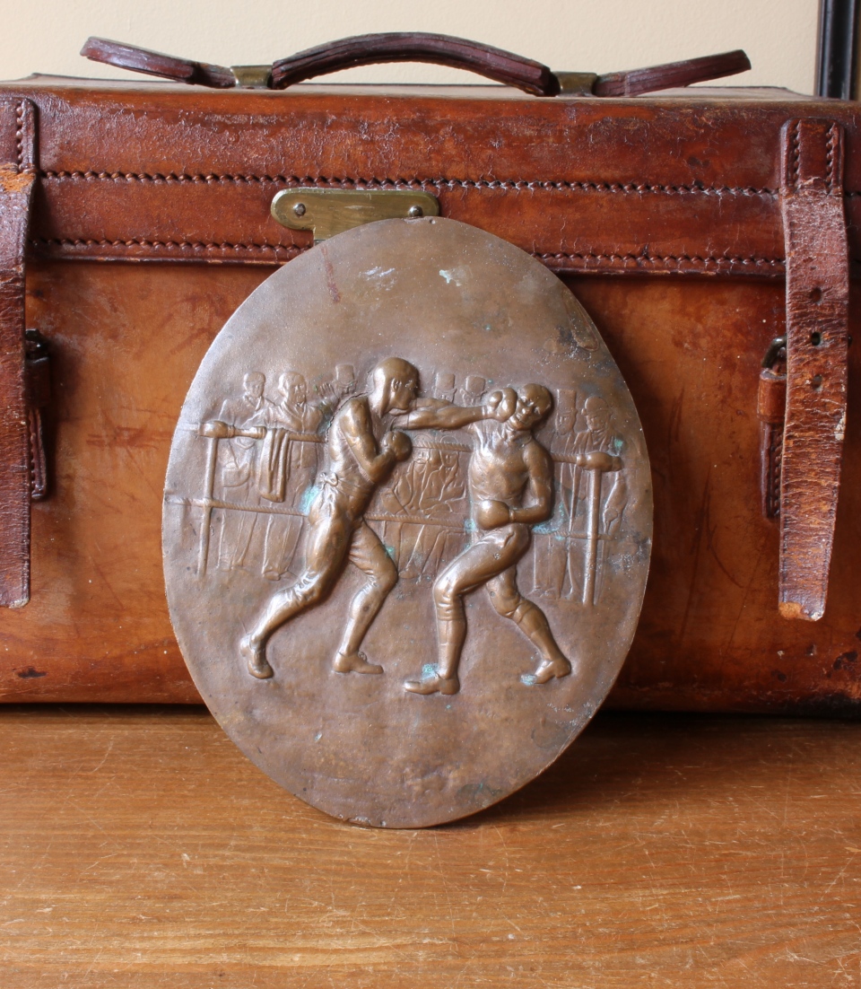 Bronze Boxing Plaque. Victorian Oval Boxer Award 19th Century.
