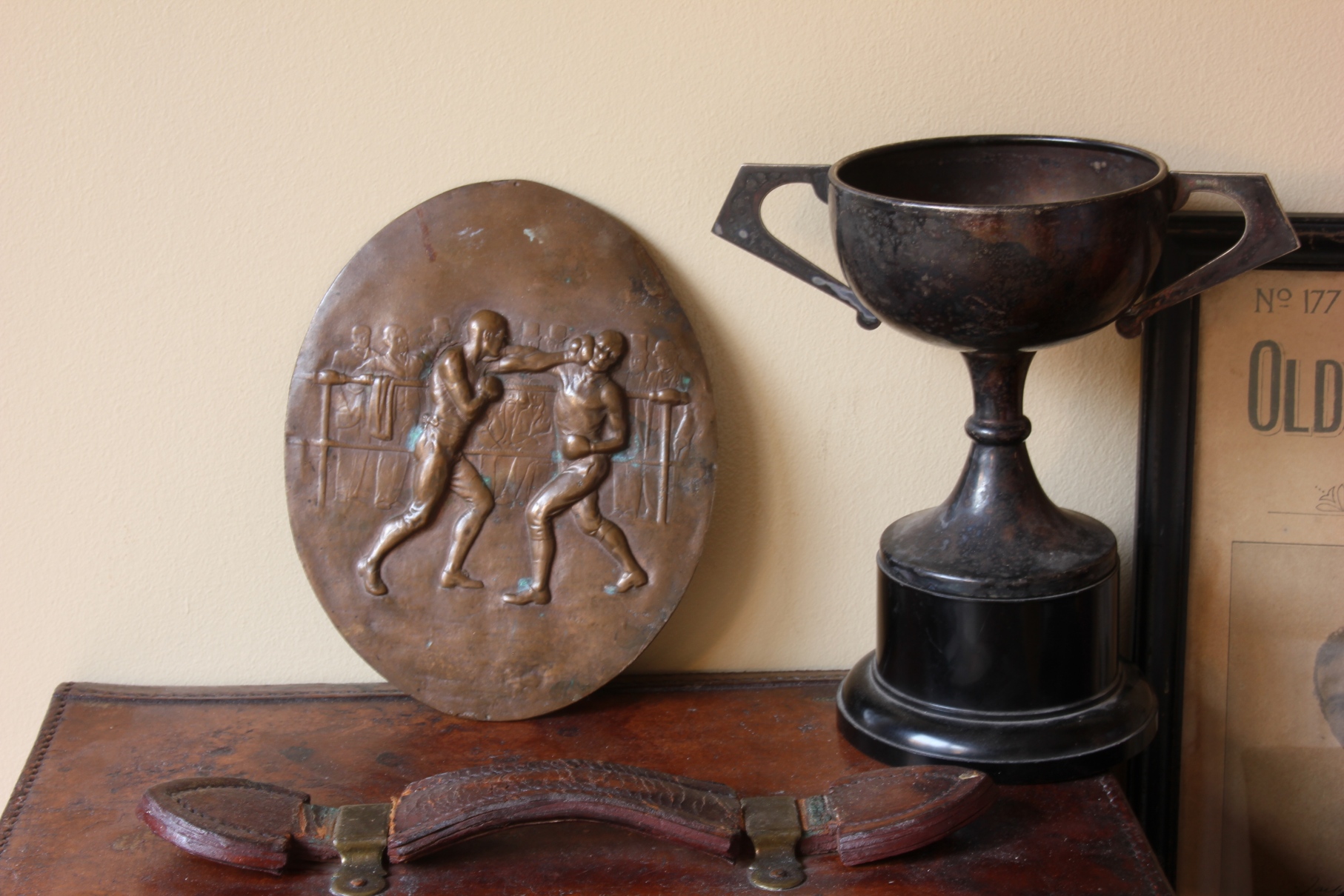 Bronze Boxing Plaque. Victorian Oval Boxer Award 19th Century.