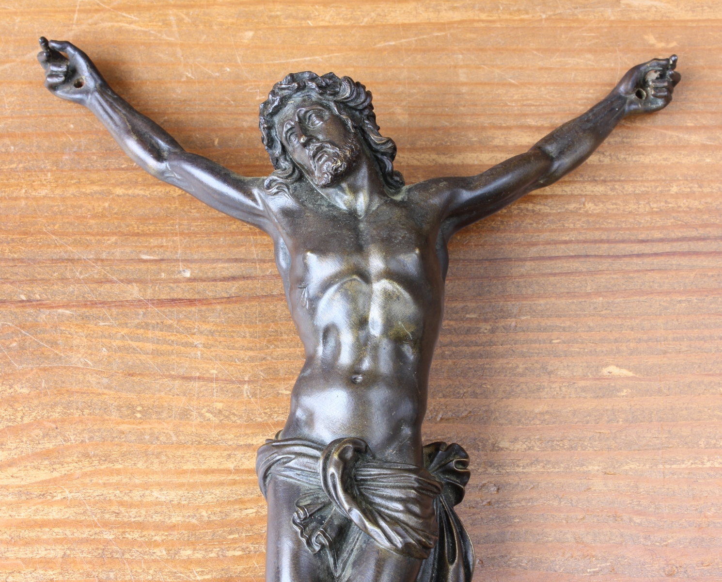Antique Solid Bronze Corpus Jesus Christ Figure Crucifix c1900