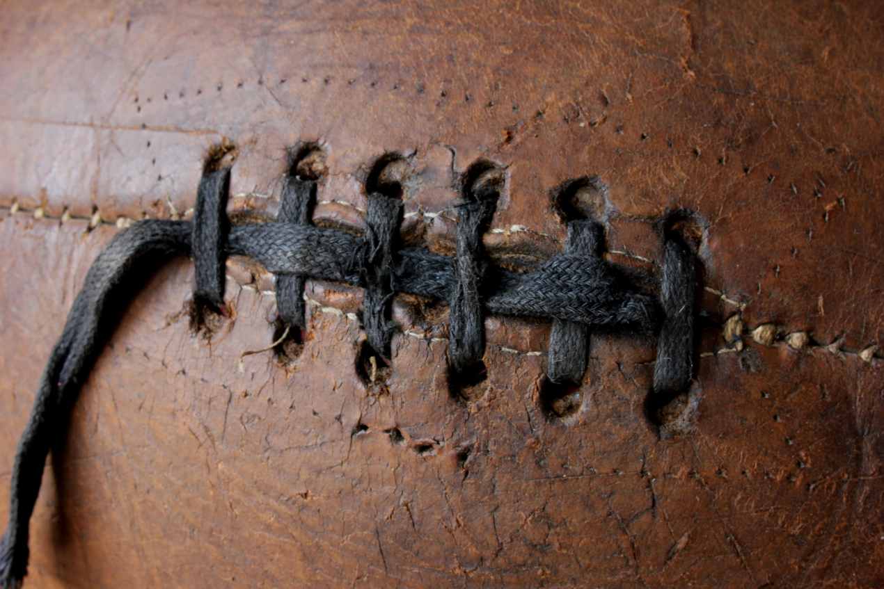 Genuine 1950's Leather Rugby Ball. Original Vintage 4 Panel. Sports Bar.