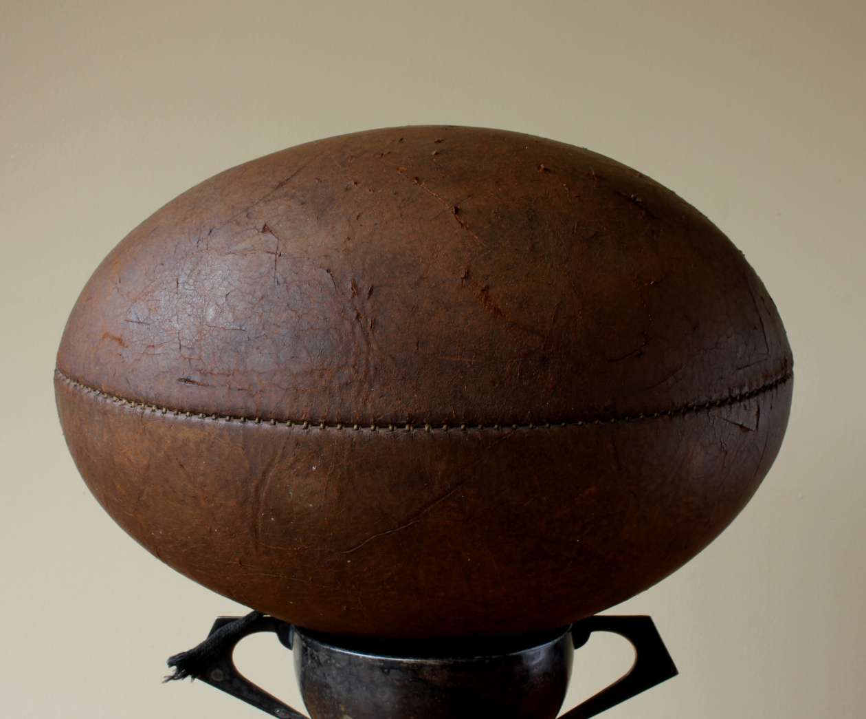 Genuine 1950's Leather Rugby Ball. Original Vintage 4 Panel. Sports Bar.