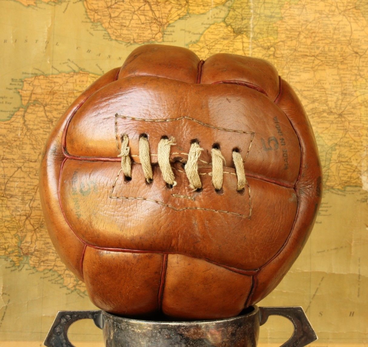 Vintage c1960 Sondico Brown Leather Laced Netball. Old Ball.