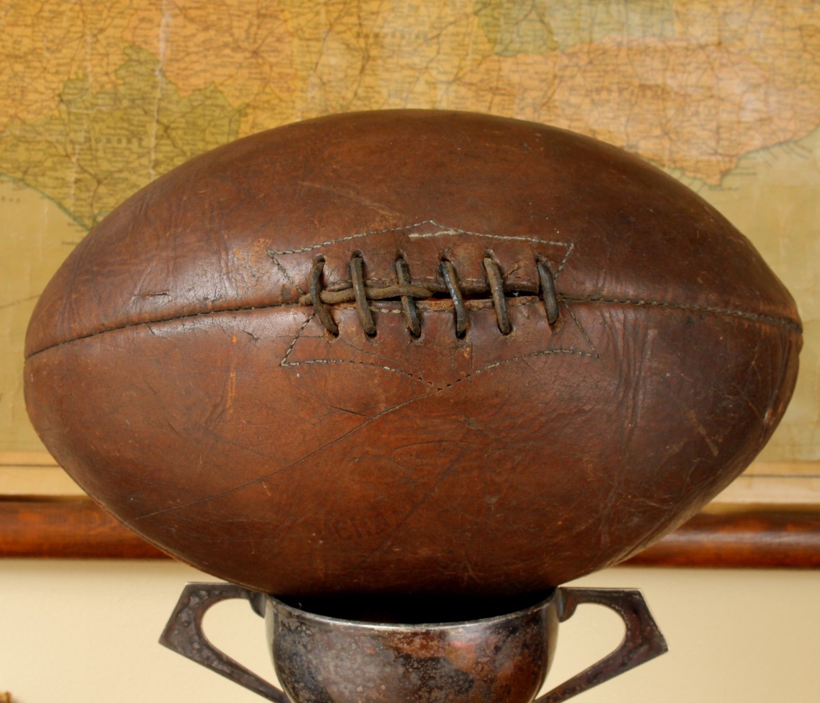 Slazenger Leather Laced Rugby Ball. Llanelli Wales c1930.