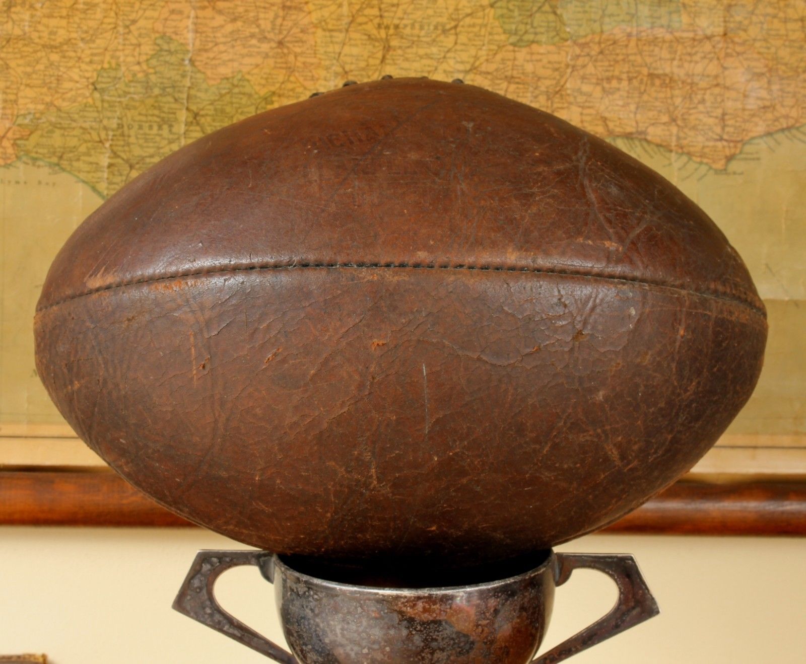 Slazenger Leather Laced Rugby Ball. Llanelli Wales c1930.
