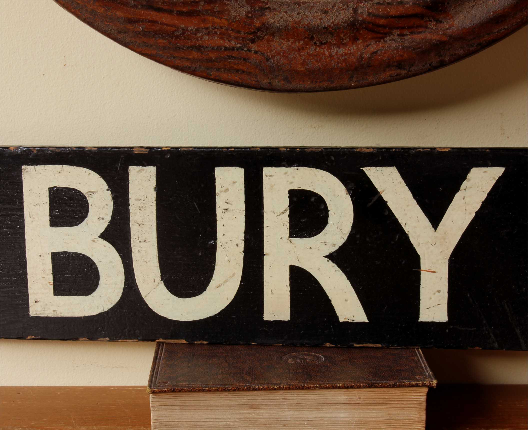 Antique Bury Destination Sign. Train Station Sign. Bury St Edmonds c1930.