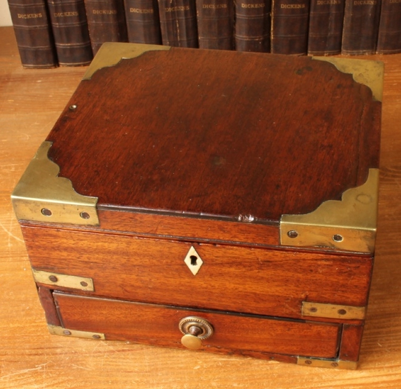 Mahogany & Brass Bound Campaign Style Box. 19th Century Wooden Case.