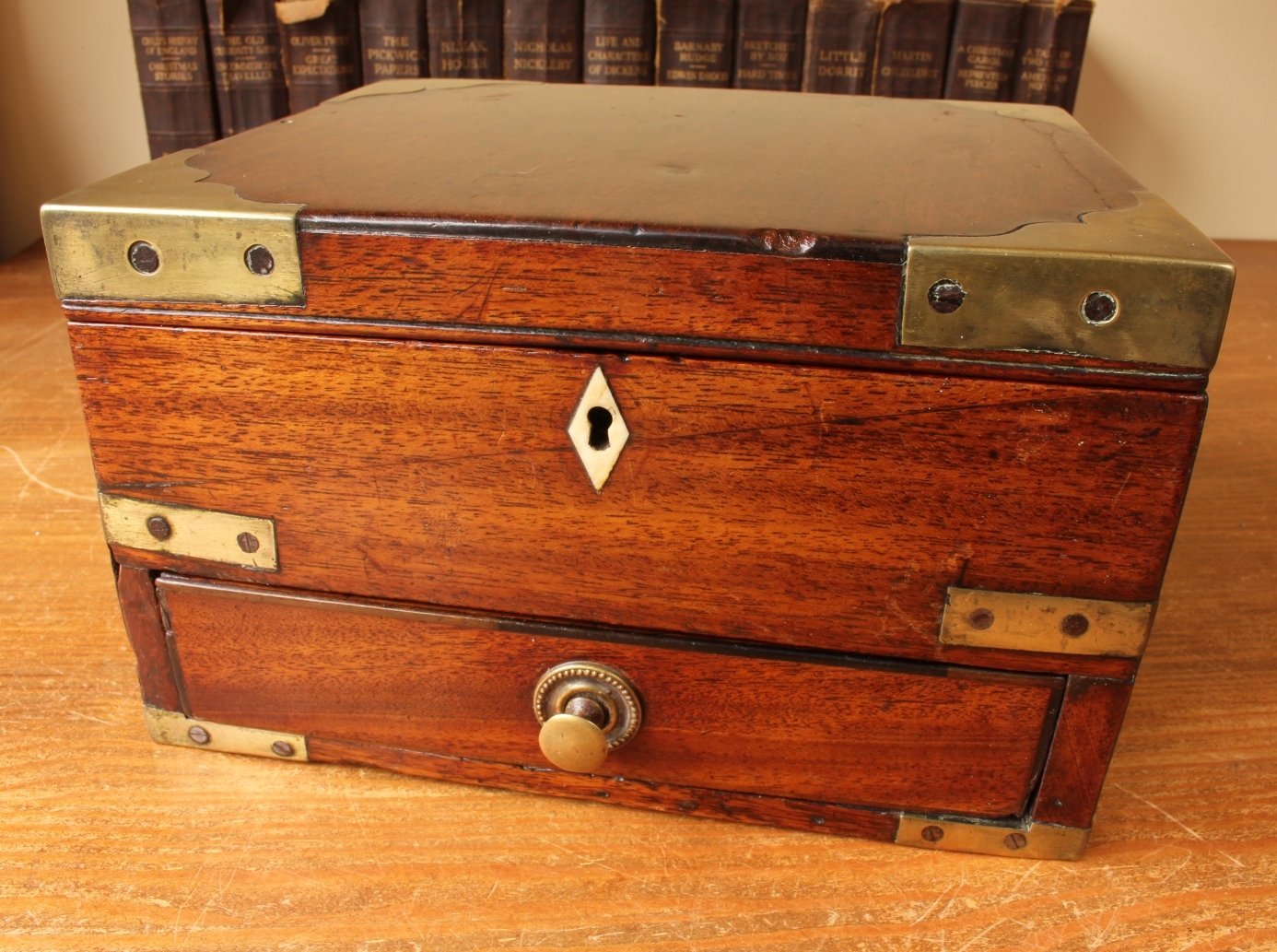 Mahogany & Brass Bound Campaign Style Box. 19th Century Wooden Case.