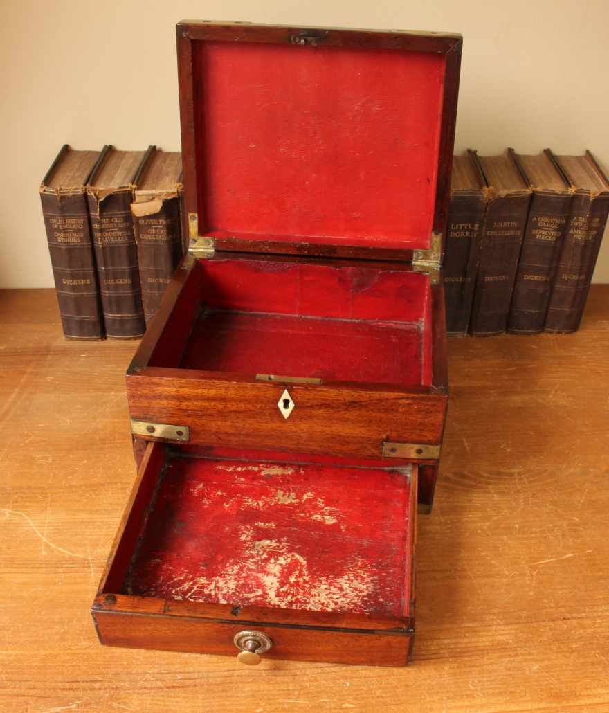 Mahogany & Brass Bound Campaign Style Box. 19th Century Wooden Case.