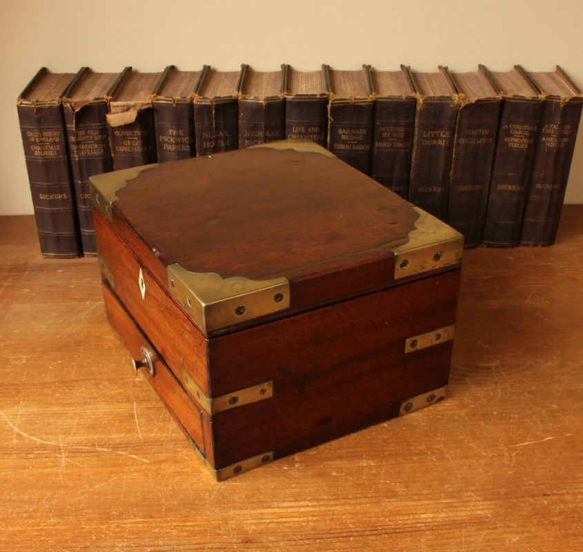 Mahogany & Brass Bound Campaign Style Box. 19th Century Wooden Case.