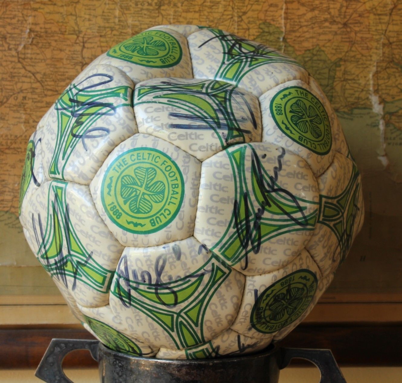 Green & White The Celtic Football Club Ball. c1980 with Signatures.