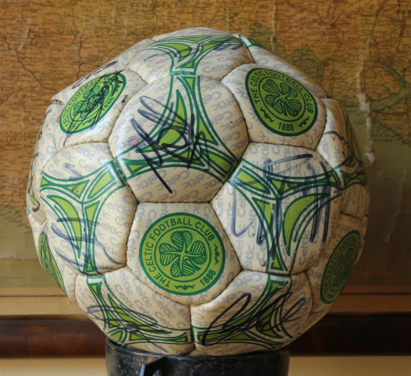 Green & White The Celtic Football Club Ball. c1980 with Signatures.