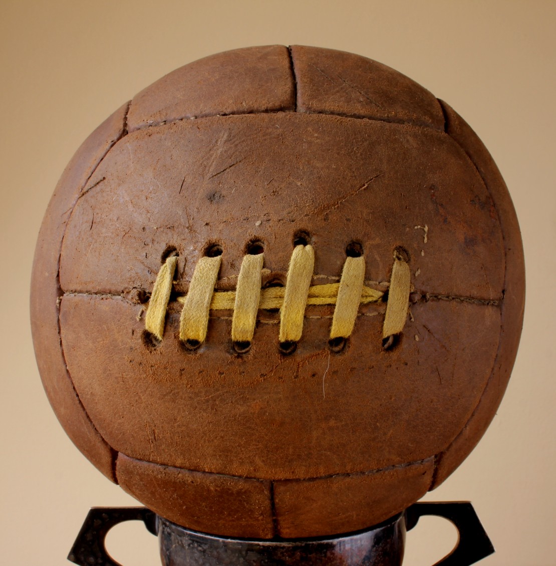 1950's Challenge Leather Football. Old 12 Panel Soccer Ball.