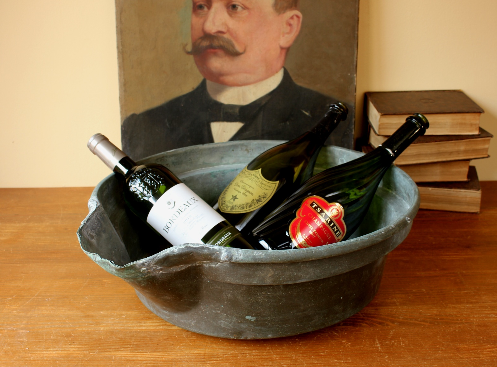 French Copper Champagne Wine Scoop Cooler. Rustic Large Ice Bucket Bowl.