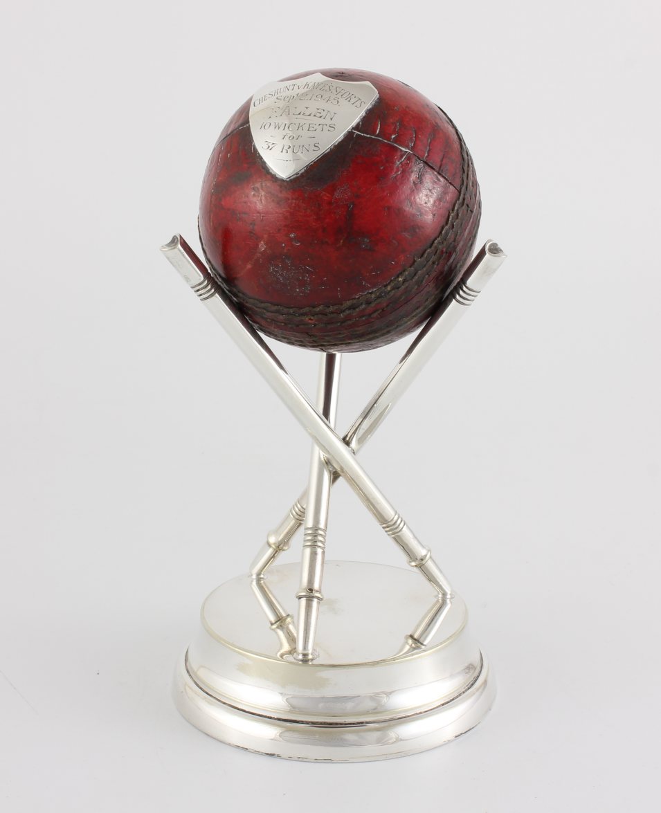 Cricket Ball Trophy. Cheshunt & Kayes Sports. Match Played. 1945.