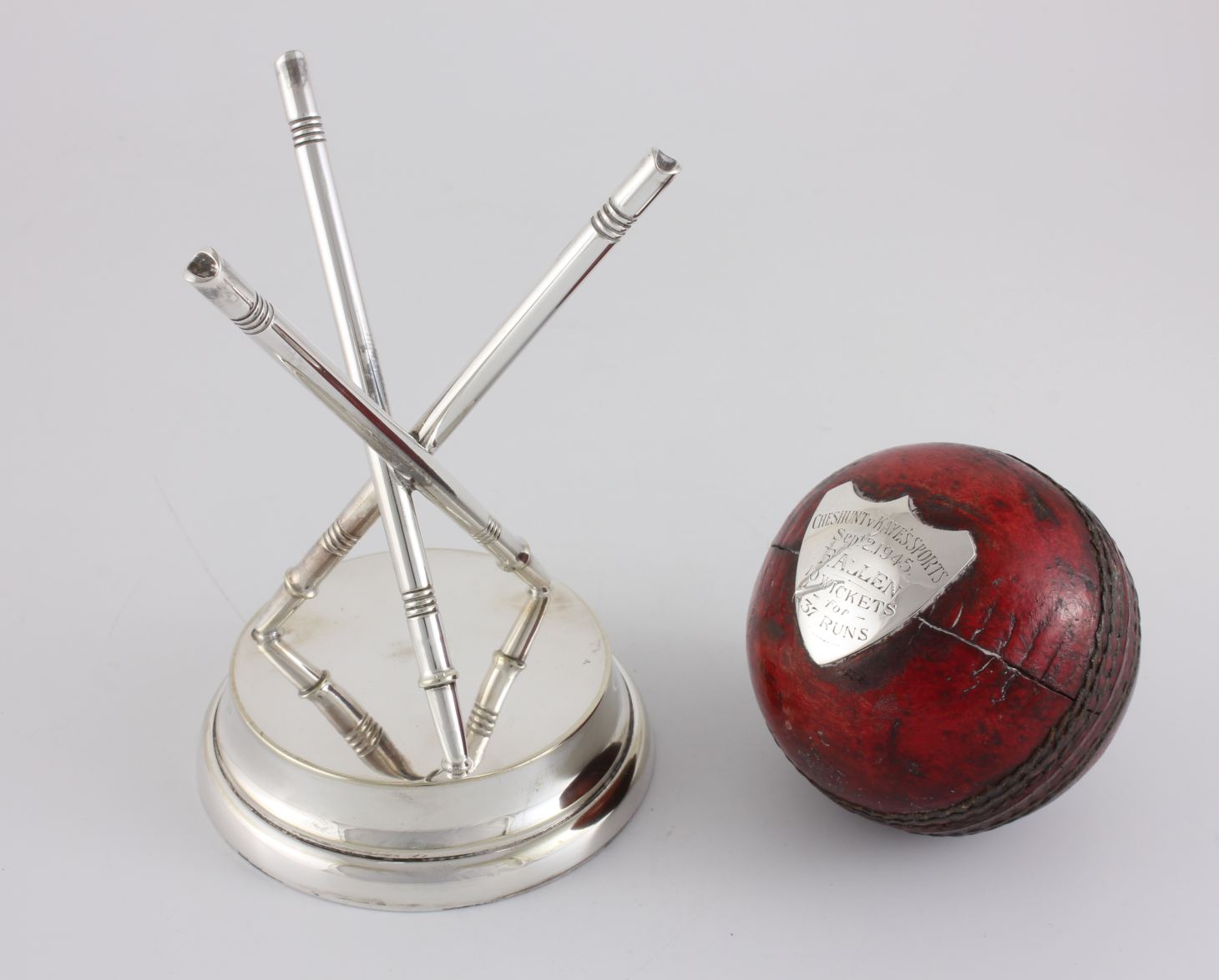 Cricket Ball Trophy. Cheshunt & Kayes Sports. Match Played. 1945.
