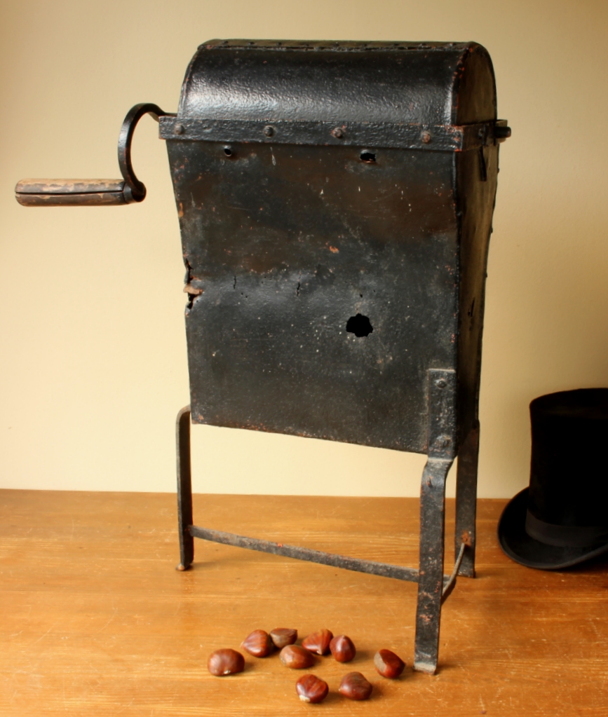 Victorian Street Vendor Chestnut Roaster. Christmas Hot Nuts, Coffee Beans.