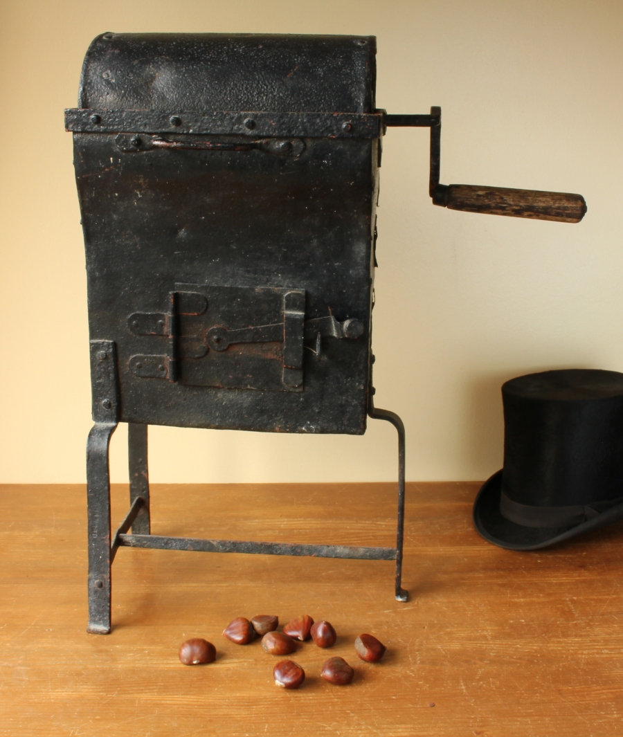 Victorian Street Vendor Chestnut Roaster. Christmas Hot Nuts, Coffee Beans.