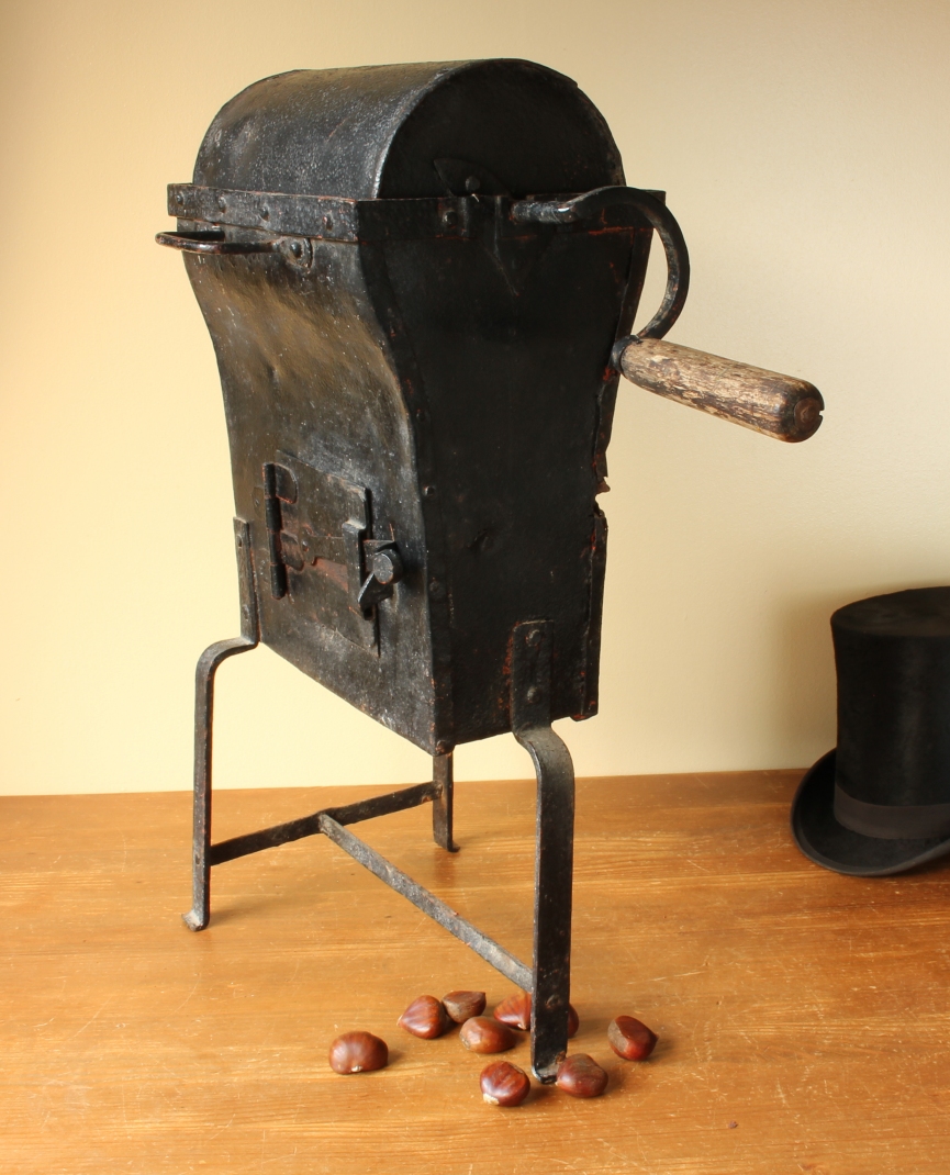 Victorian Street Vendor Chestnut Roaster. Christmas Hot Nuts, Coffee Beans.