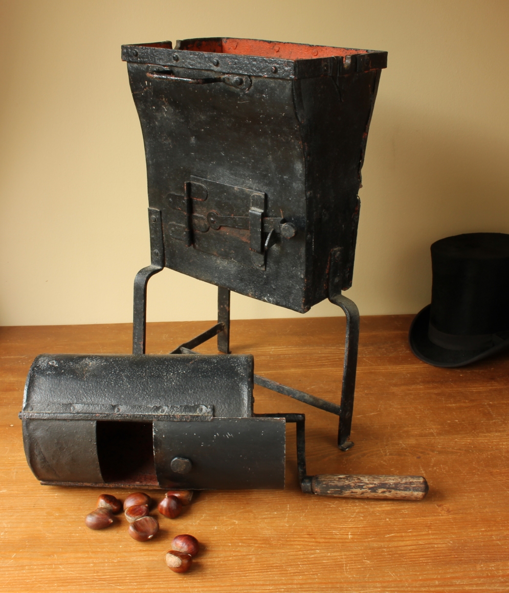 Victorian Street Vendor Chestnut Roaster. Christmas Hot Nuts, Coffee Beans.