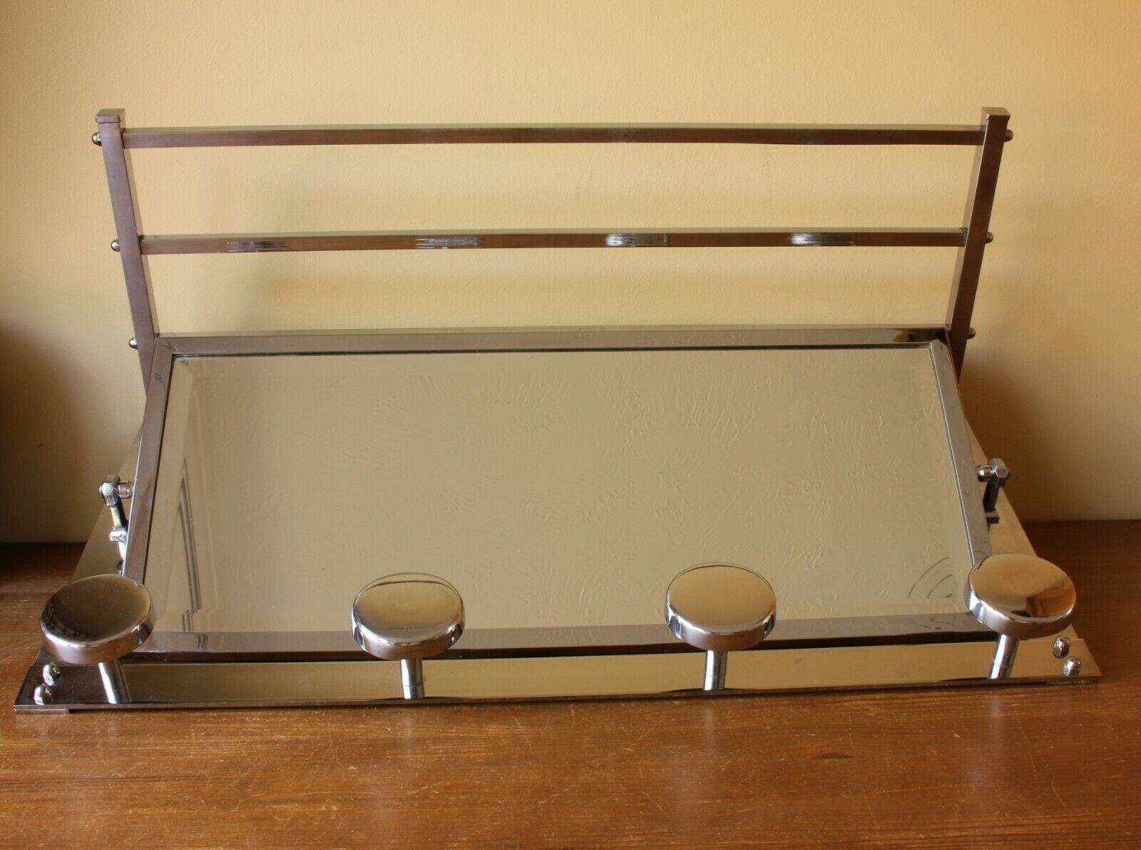Chrome Luggage Rack & Mirror. French Wall Coat Hat Hook Shelf.