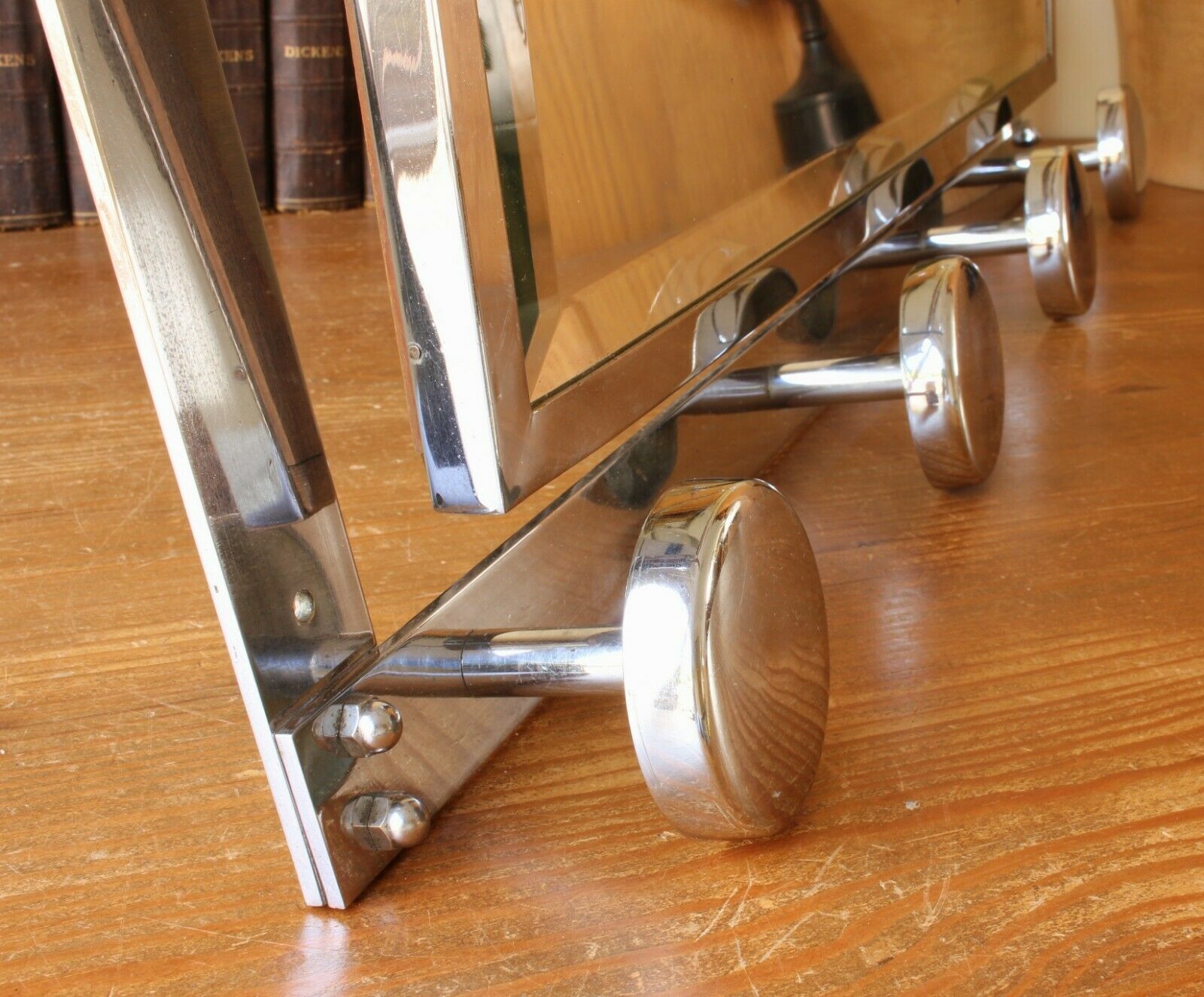 Chrome Luggage Rack & Mirror. French Wall Coat Hat Hook Shelf.