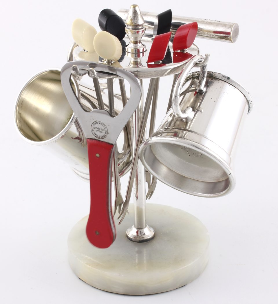 Bar Accessory Set. Cocktail Picks, Measure, Corkscrew, Bottle Opener.