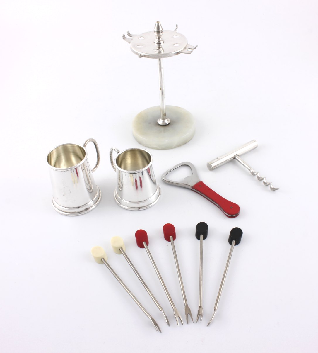 Bar Accessory Set. Cocktail Picks, Measure, Corkscrew, Bottle Opener.