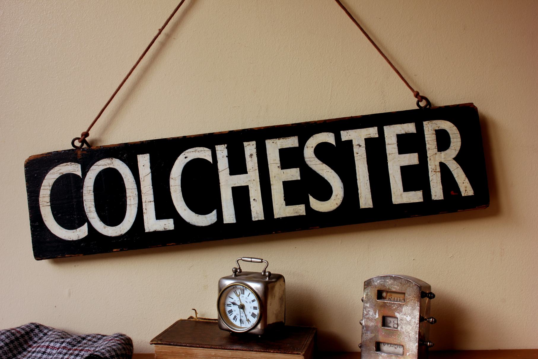 Antique Colchester Destination Sign. Train Railway Station Sign c1930.