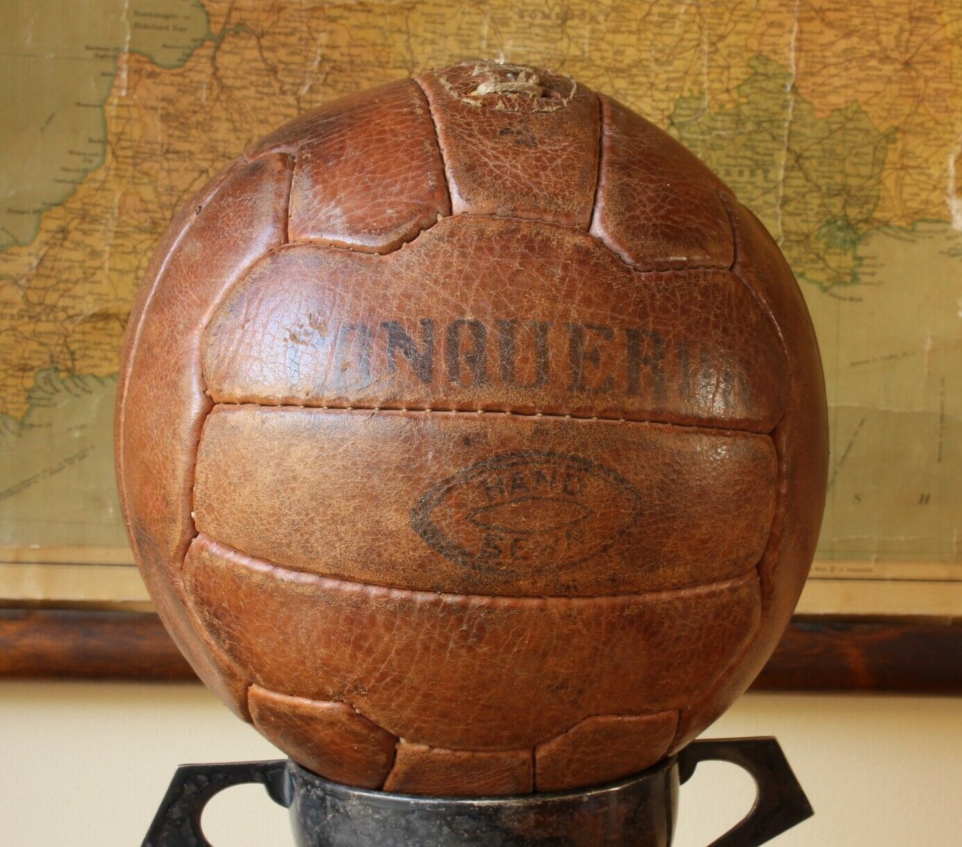 1950's Conqueror Football. Old Hand Sewn Leather Soccer Value Ball.