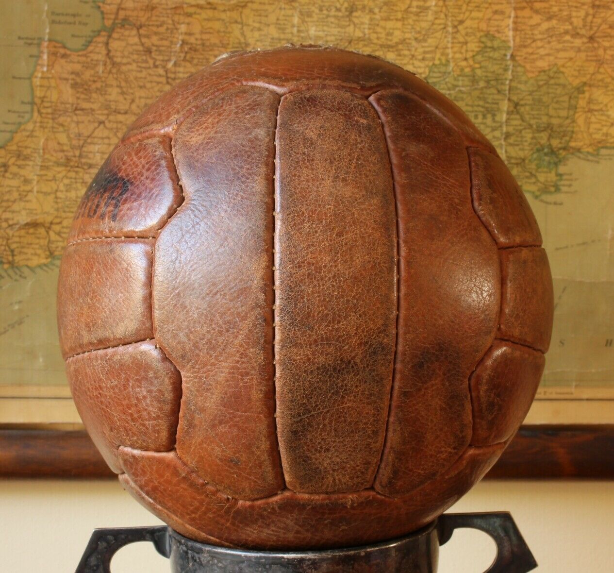 1950's Conqueror Football. Old Hand Sewn Leather Soccer Value Ball.