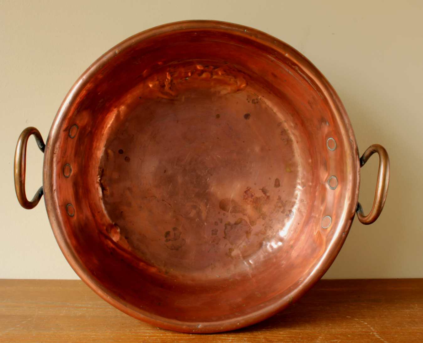 French Copper Handled Chocolate Mixing Bowl. Large Champagne Wine Cooler.