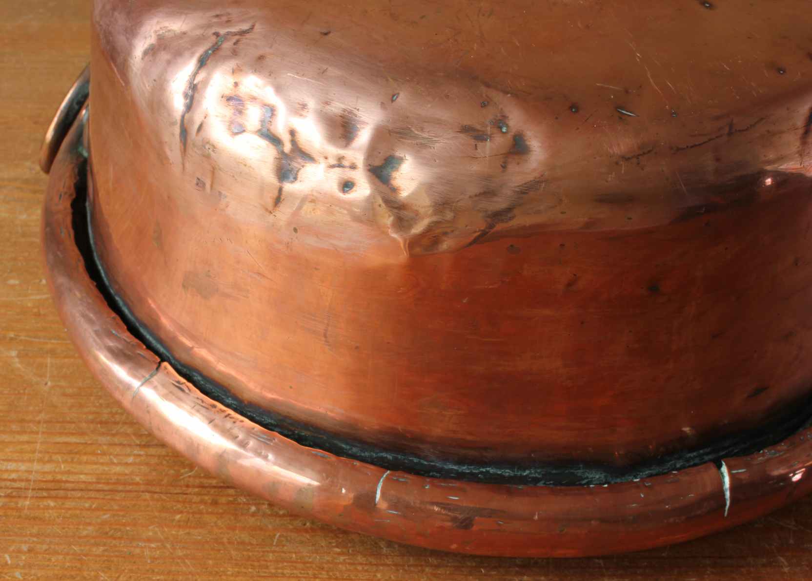 French Copper Handled Chocolate Mixing Bowl. Large Champagne Wine Cooler.