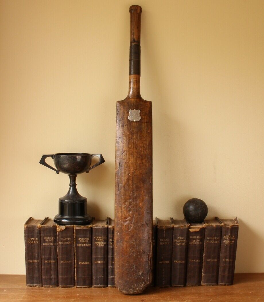 Cricket Bat with Silver Trophy Plaque. Eagley C.C. James Hall 1882.
