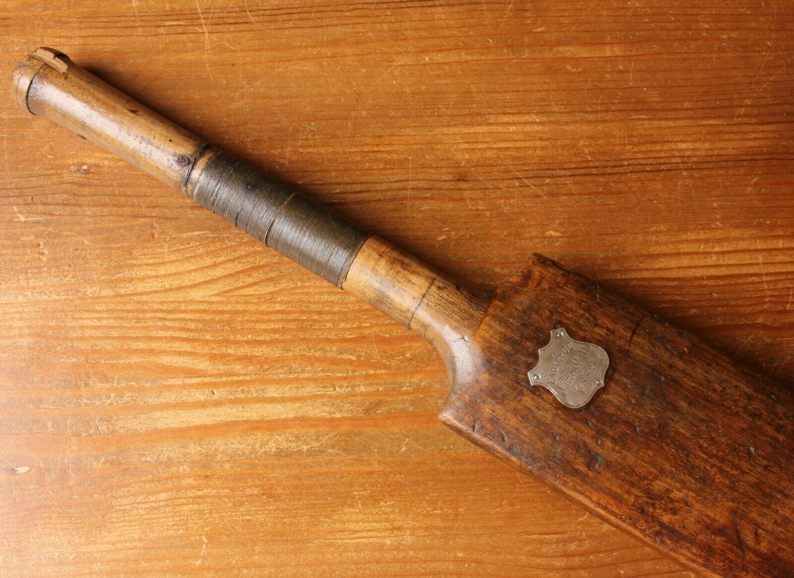 Cricket Bat with Silver Trophy Plaque. Eagley C.C. James Hall 1882.