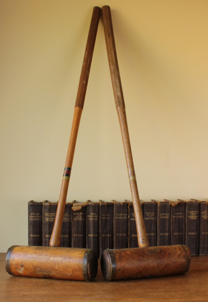 Two Wood Vichand Croquet Mallets. Wooden Home Decor, Sports Bar.
