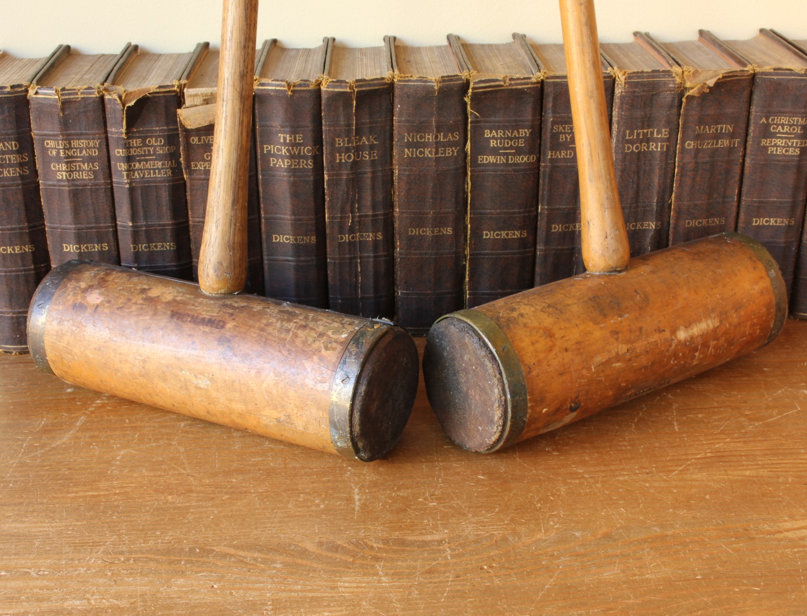 Two Wood Vichand Croquet Mallets. Wooden Home Decor, Sports Bar.