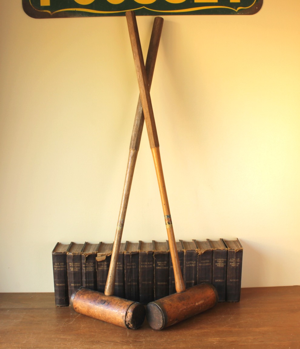 Two Wood Vichand Croquet Mallets. Wooden Home Decor, Sports Bar.