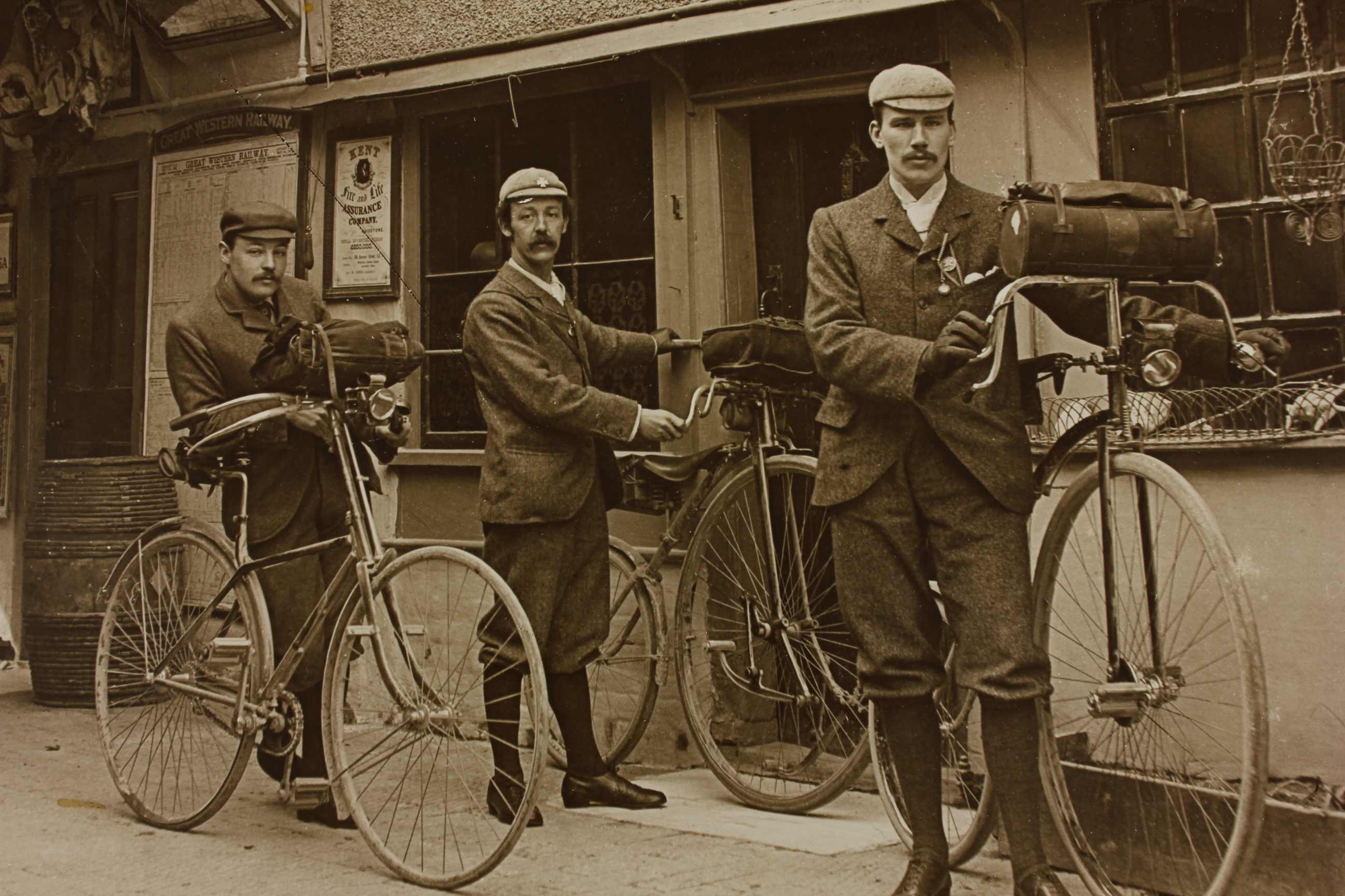 Cycling Photograph. 19th Century Gentlemen & Bicycle Old Press Photo.