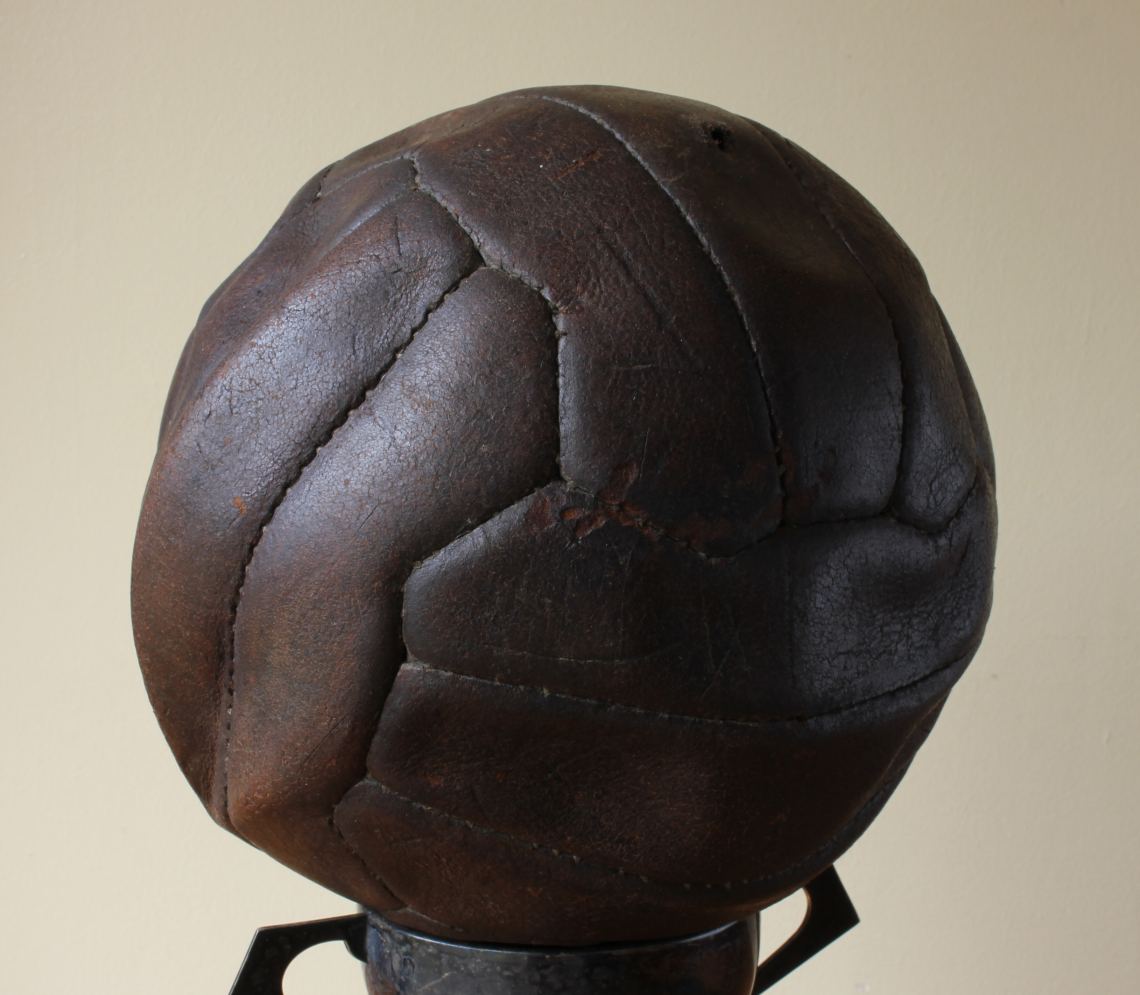 Leather Valve Hole Football. 18 Zig Zag Panel Soccer Ball. c1950 / 1960.