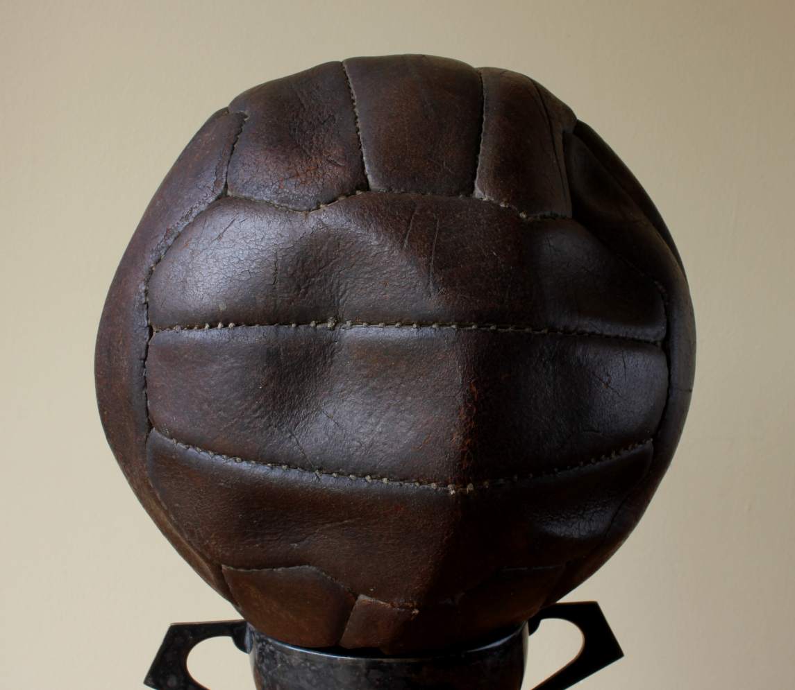 Leather Valve Hole Football. 18 Zig Zag Panel Soccer Ball. c1950 / 1960.