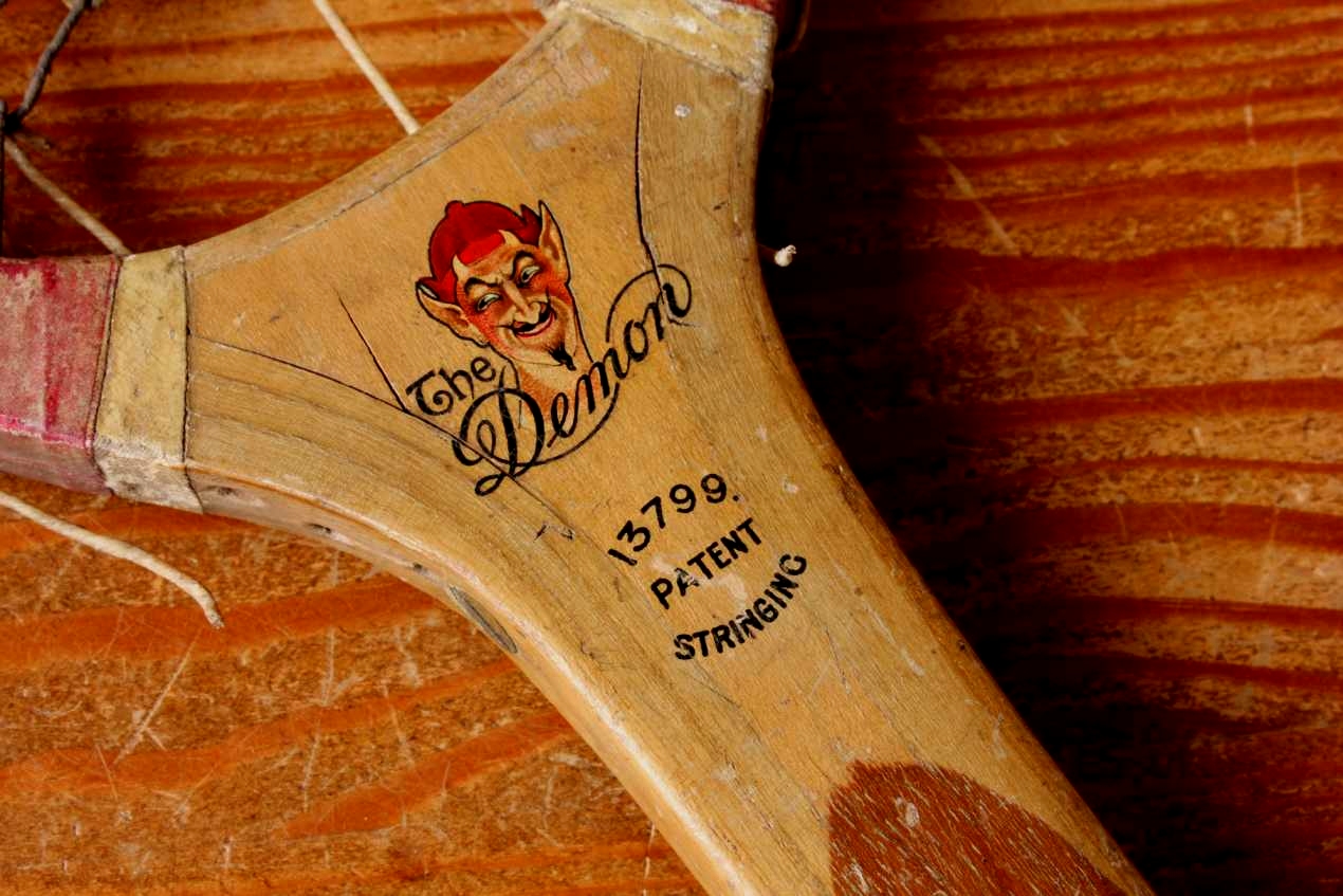 Antique Slazengers The Demon Fishtail Lawn Tennis Racket & Press. c1910.