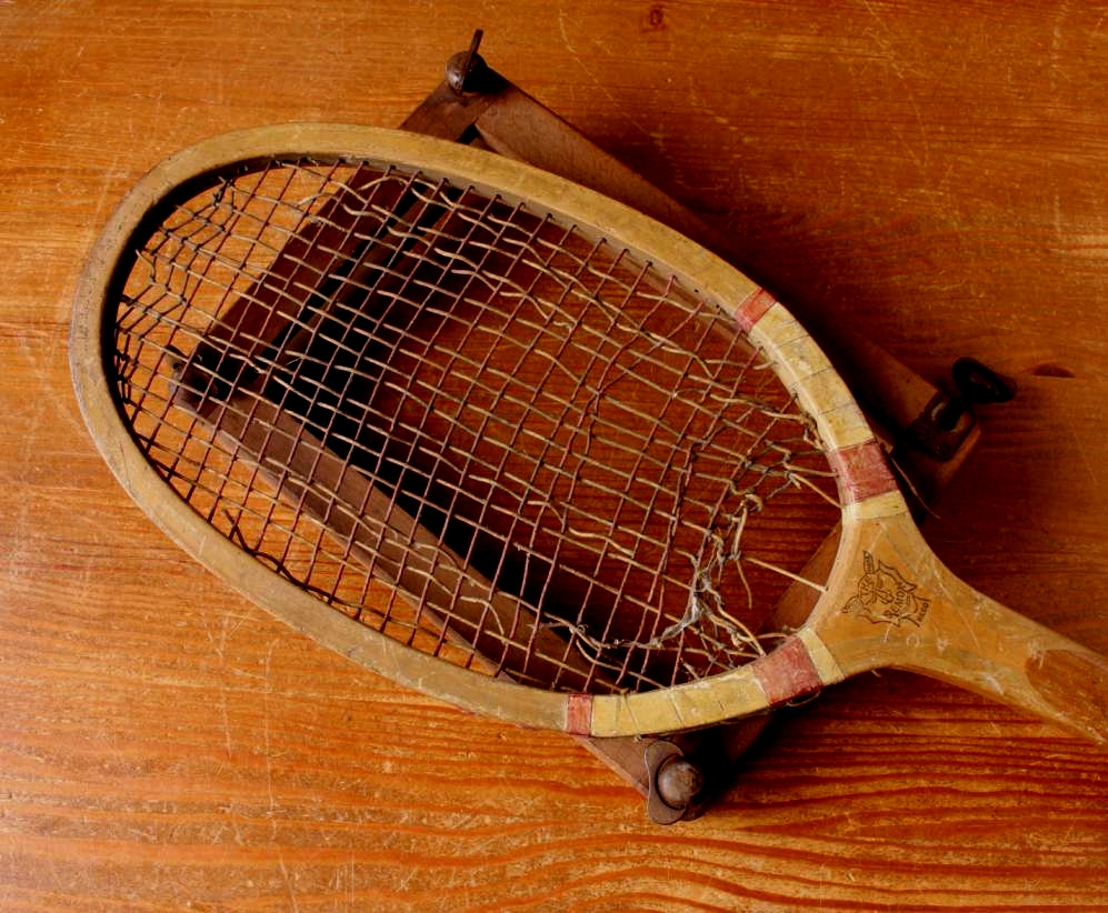 Antique Slazengers The Demon Fishtail Lawn Tennis Racket & Press. c1910.
