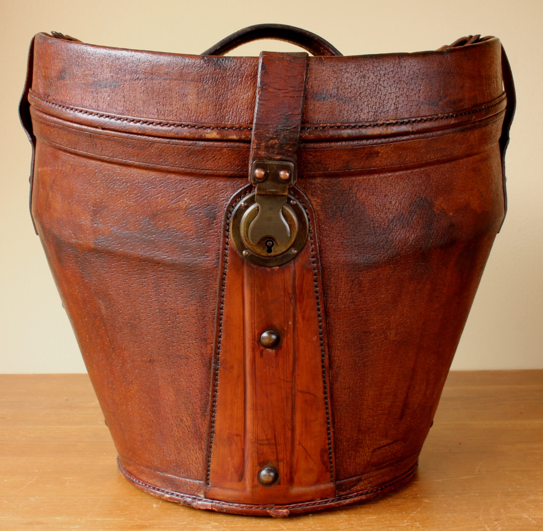 Leather Double Top Hat Case. Velvet Lined Box. Paris, Madrid. Home Decor.