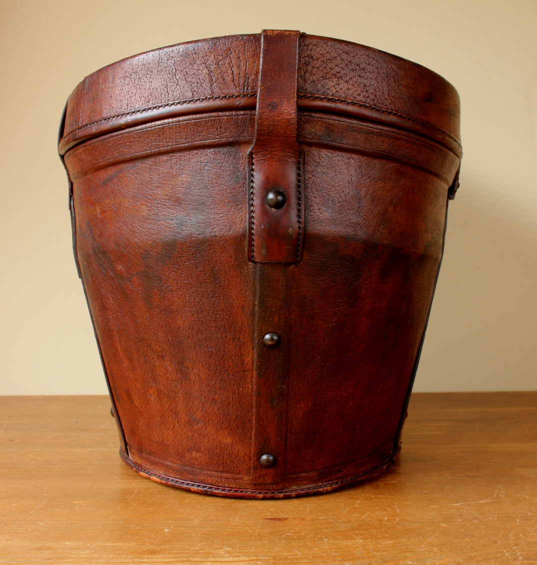 Leather Double Top Hat Case. Velvet Lined Box. Paris, Madrid. Home Decor.