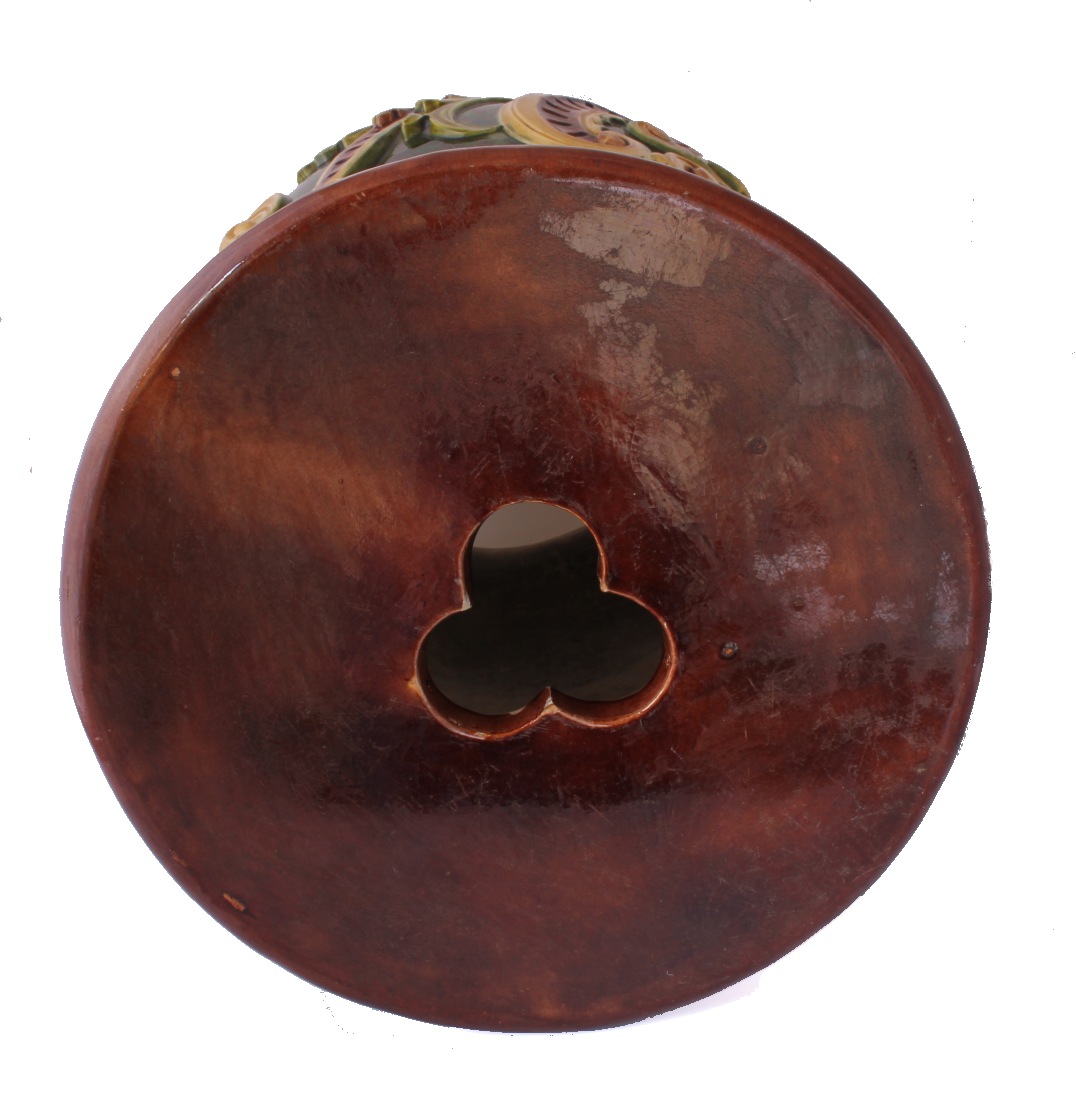 Doulton Lambeth Majolica Garden Seat. Conservatory Stool c1875.